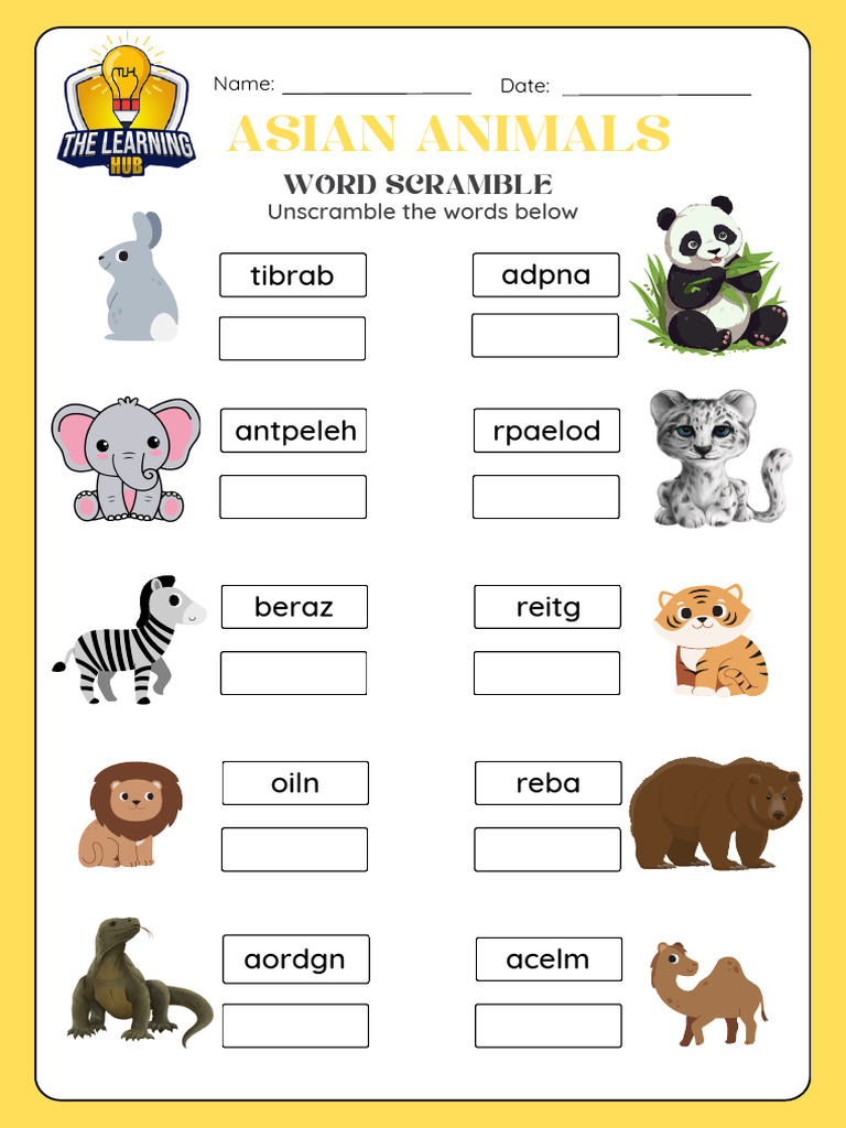 Asian Animals Worksheet For Kids | PDF