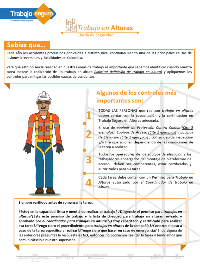Charla de Seguridad Trabajo en Altura | PDF