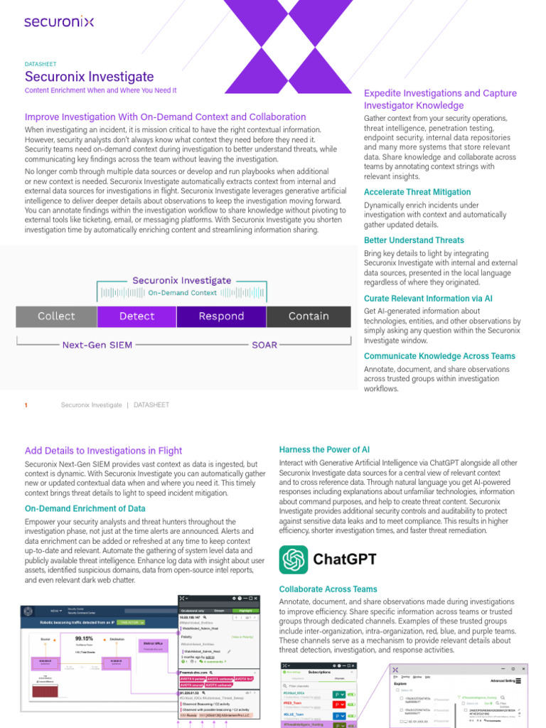 Securonix Investigate DS PT 072023 | Download Free PDF | Data | Information