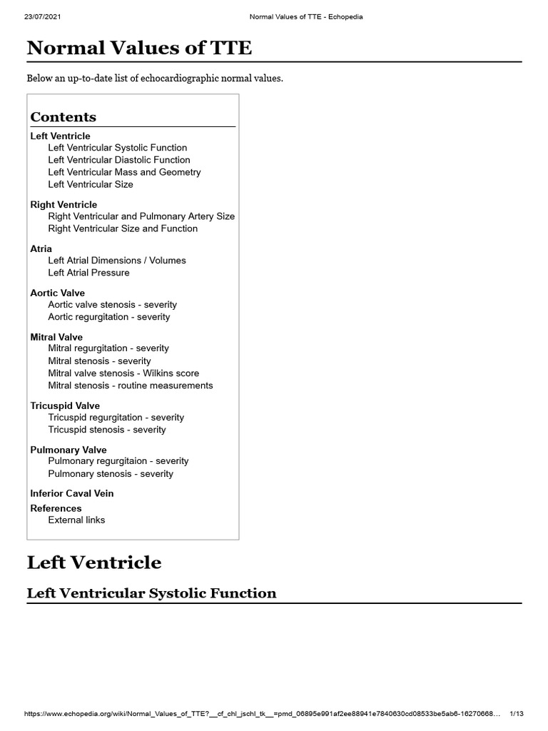 Normal Values of TTE - Echopedia | PDF | Ventricle (Heart) | Heart Valve