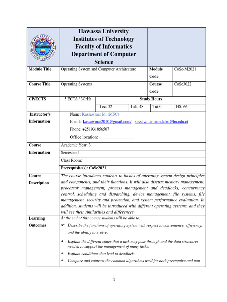 OS Course Outline | PDF | Scheduling (Computing) | Operating System