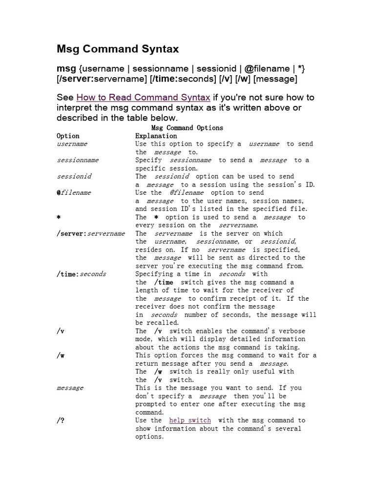 MSG Command Syntax | PDF | Windows Registry | Software Engineering