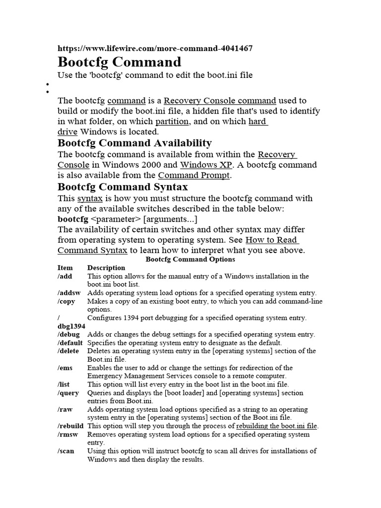 Bootcfg Command | PDF | File System | Command Line Interface