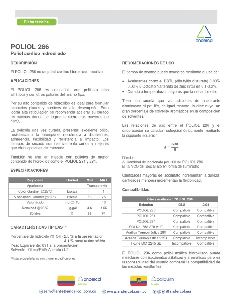 POLIOL 286 FT.V2.1 | PDF | Solvente | Química Física