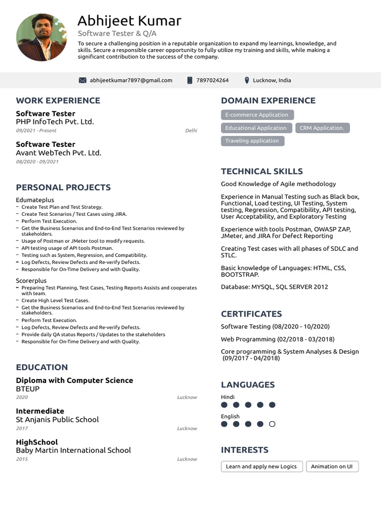 Abhijeet's Resume | PDF | Software Testing | Software Development