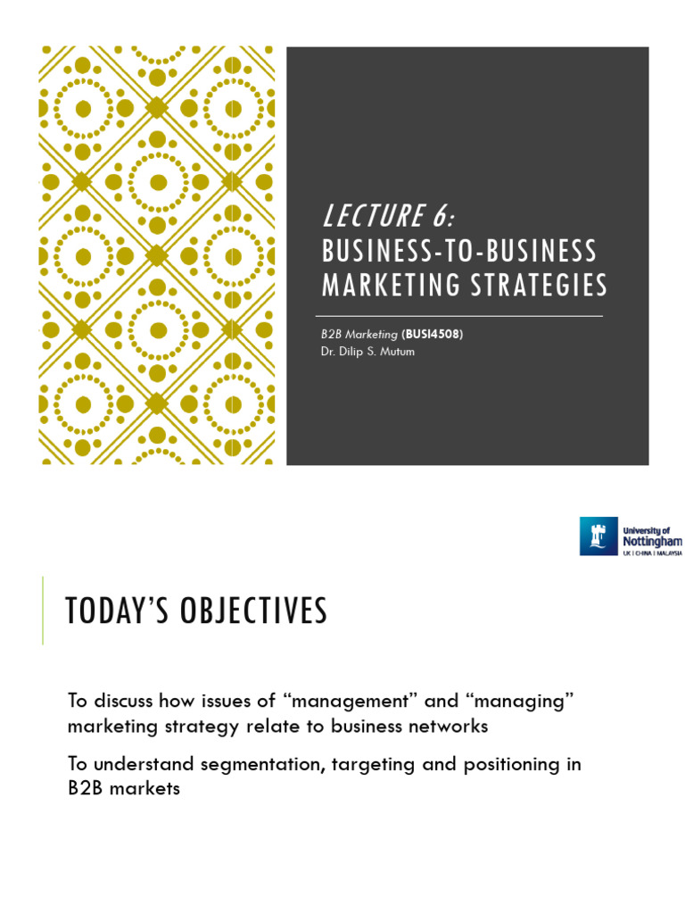 B2B - Lecture 6 - B2B - Marketing - Strategies | PDF | Marketing | Supply Chain Management