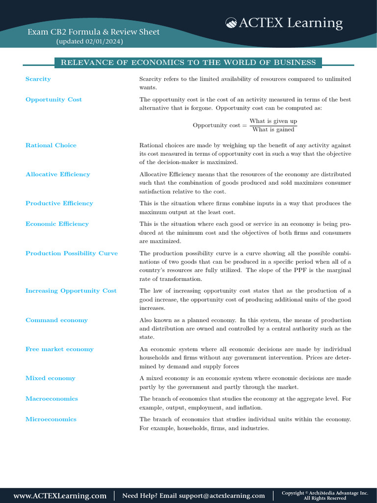 CB2 Formula and Review Sheet | PDF | Oligopoly | Demand