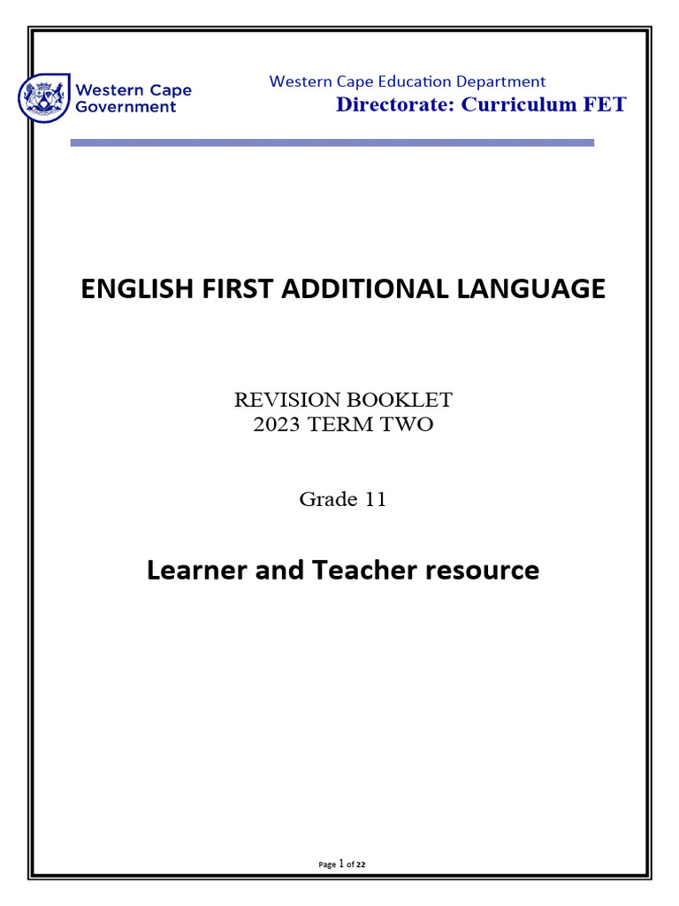 English FAL Grade 11 Revision Term 2 - 2023 | PDF | Grammatical Tense ...