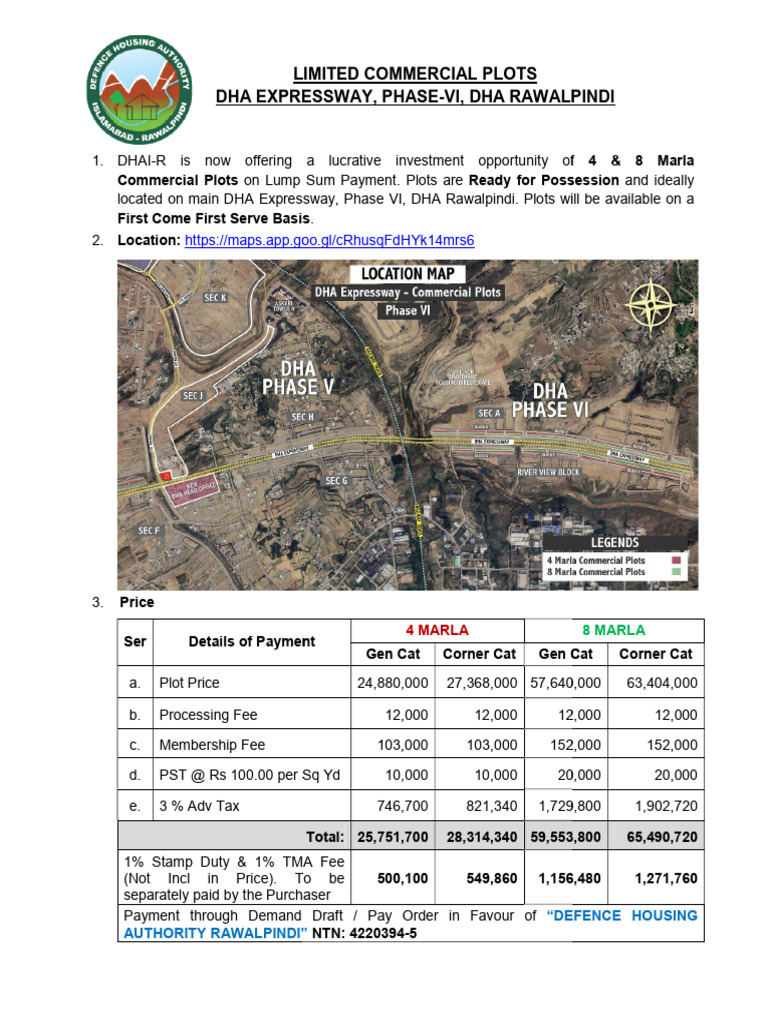 4 & 8 Marla Commercial Plots, DHA Phase-VI | PDF | Market (Economics) | Government Finances