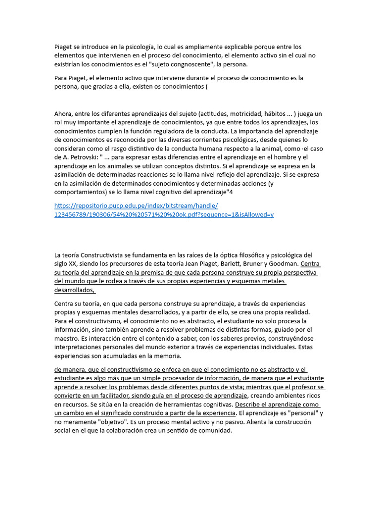Citas Jean Piaget | PDF | Pensamiento | Constructivismo (filosofía de la educación)