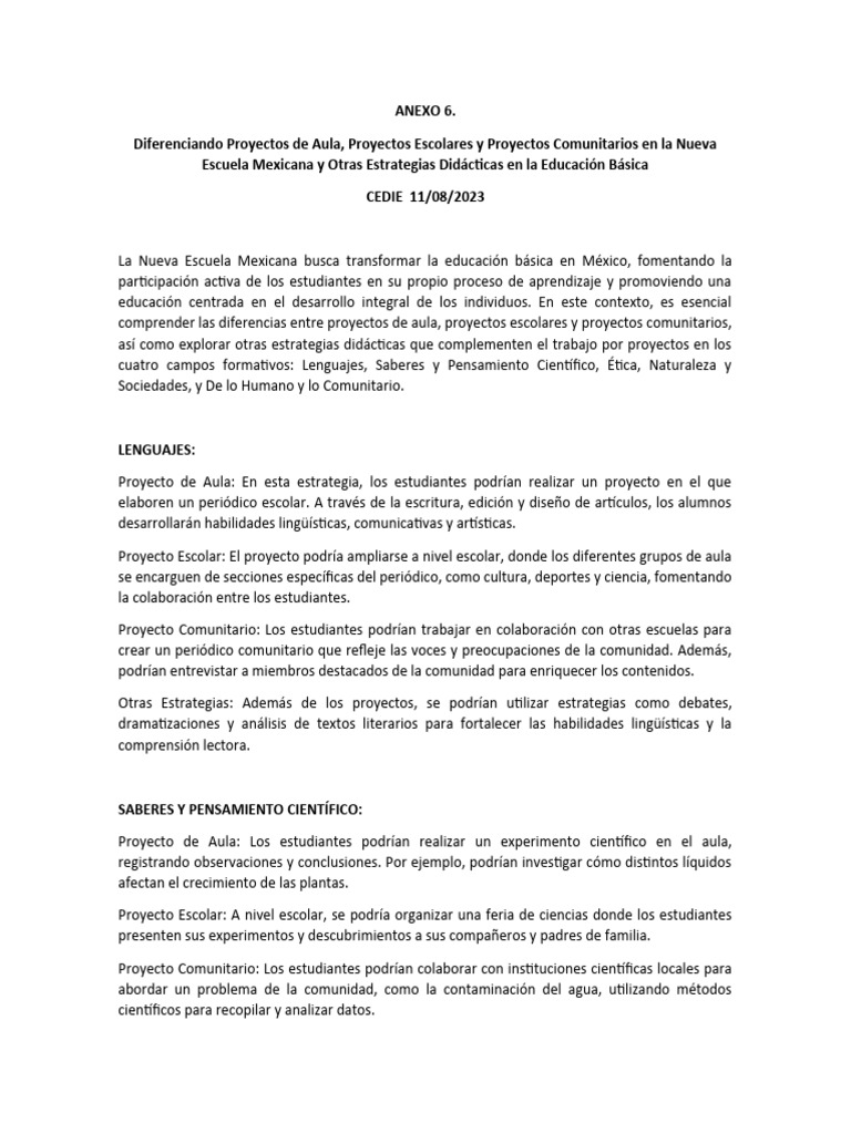 Proyectos en la Nueva Escuela Mexicana | PDF | Salón de clases ...