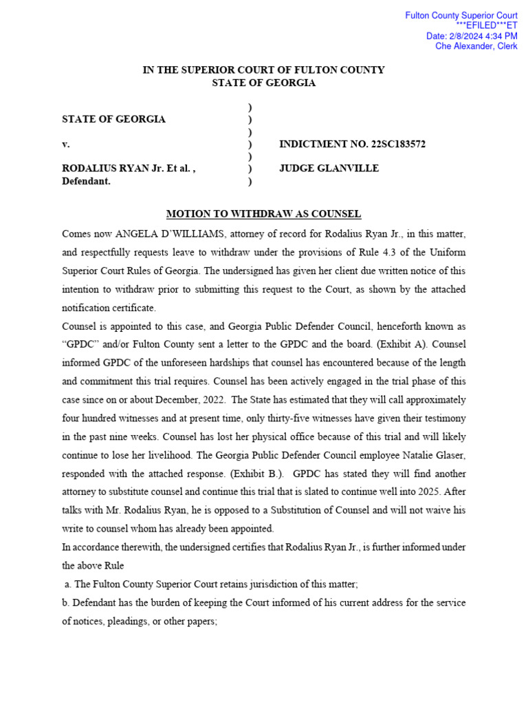 Motion To Withdraw Feb 2024-Ryan | PDF | Lawyer | Justice