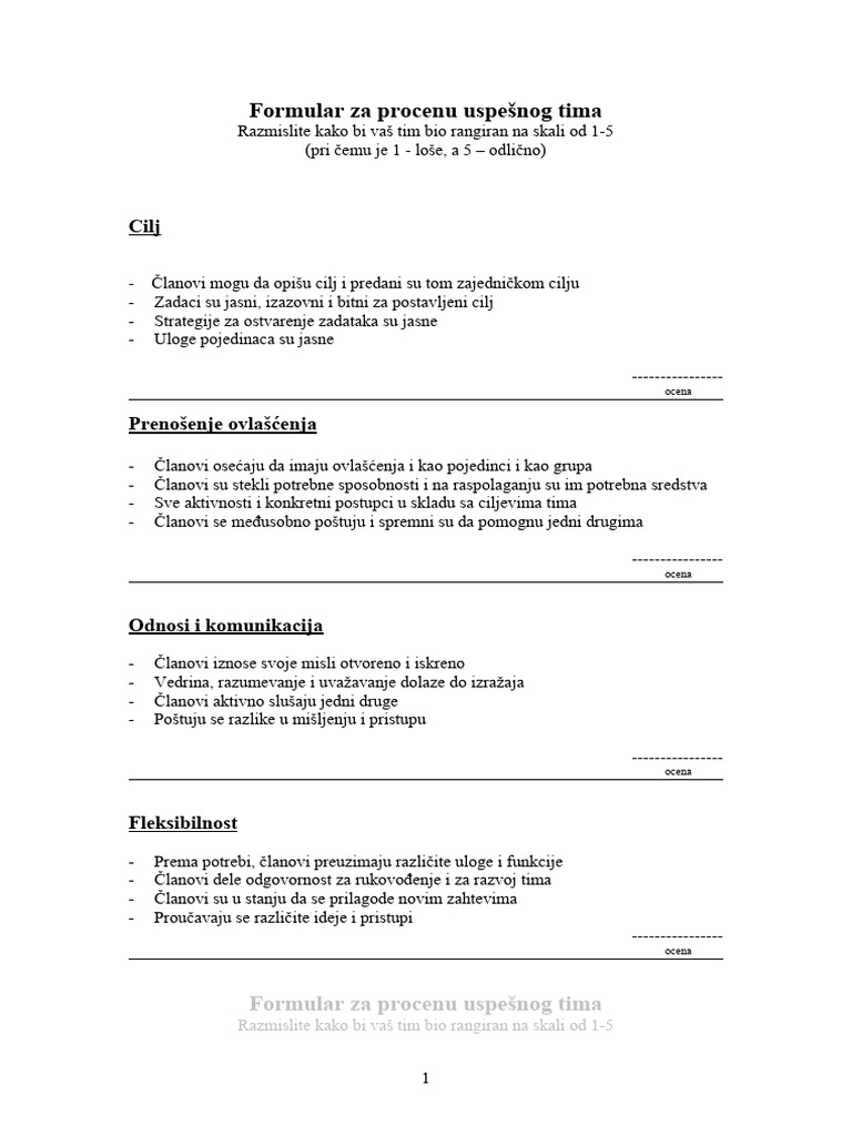 Formular Za Procenu Uspesnog Tima | PDF