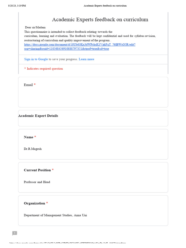 Academic Experts Feedback On Curriculum-Dr - Magesh-Professor and Head ...