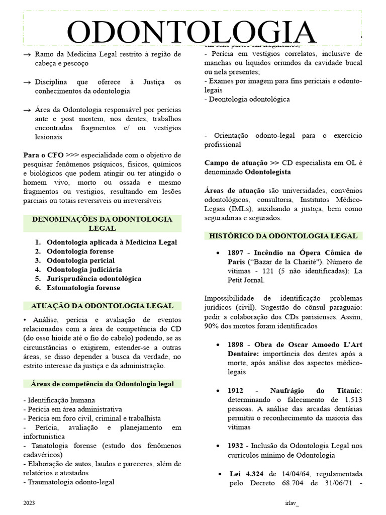 1 Odonto Legal | PDF | Odontologia | Especialidades médicas