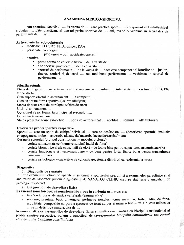 Anamneza Medico-Sportiva | PDF