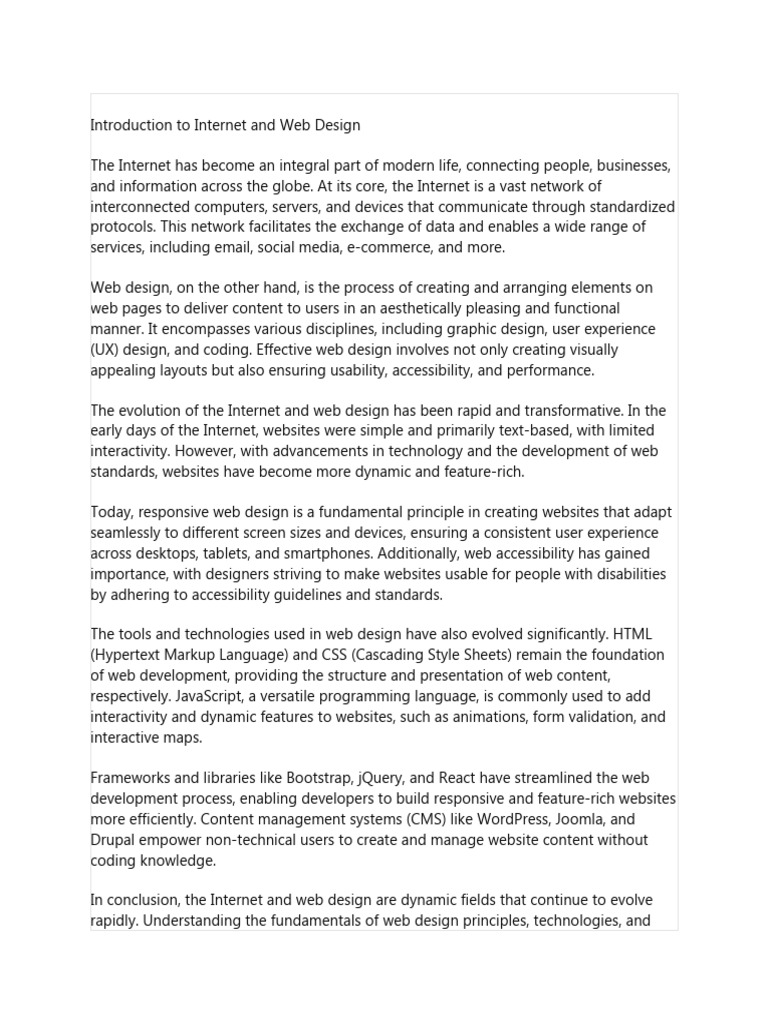 Introduction To Internet and Web Design | PDF | Web Design | World Wide Web