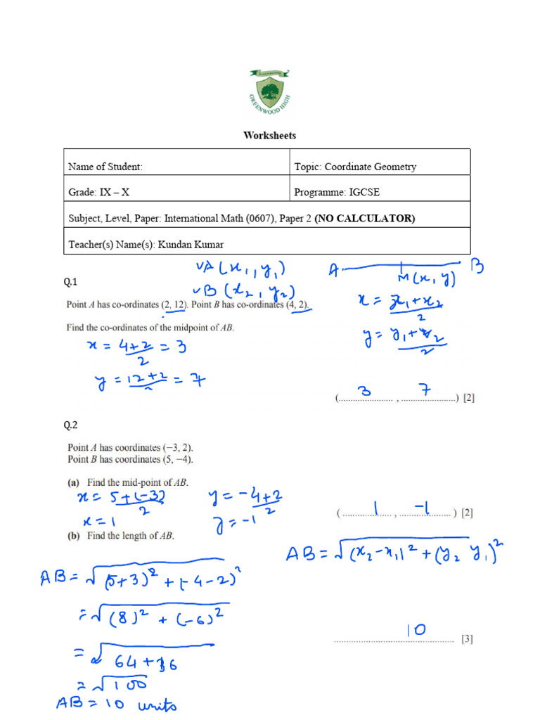 Coordinate Geometry - Paper 2 | PDF