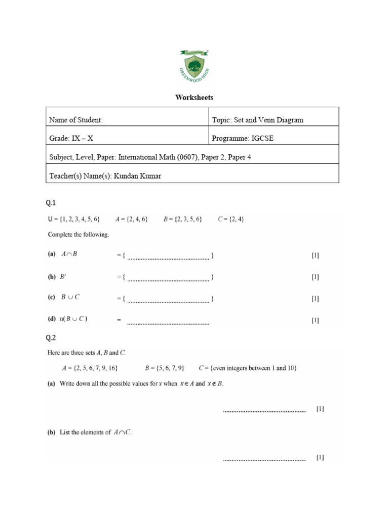 Set and Venn Diagram | PDF