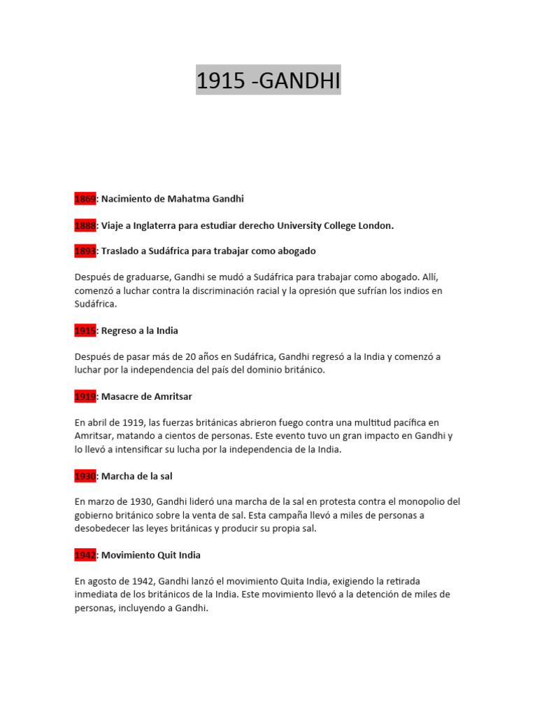 1915 - Gandhi | PDF | Mahatma Gandhi | Movimiento de independencia india
