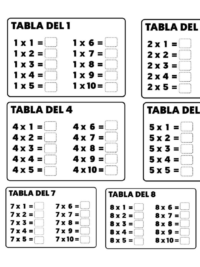 Tablas de Multiplicar para Completar Resolver Rellenar Scaled | PDF