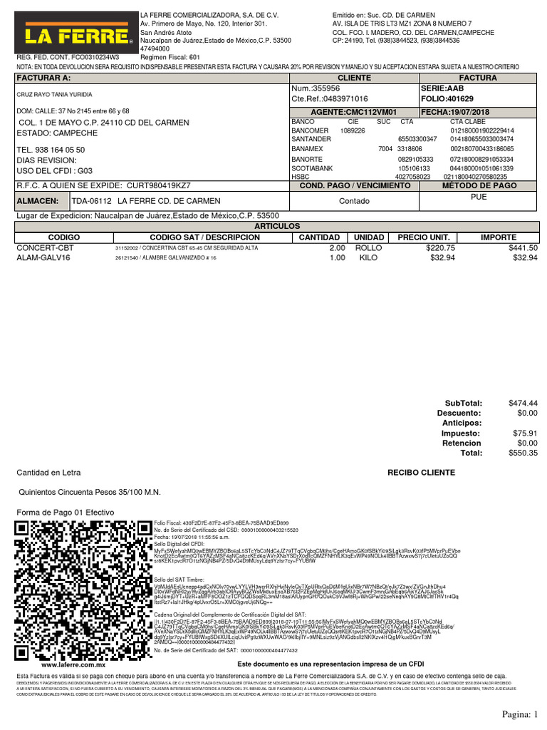 Factura La Ferre Venta Mentales | PDF | Responsabilidad (contabilidad financiera) | Deuda