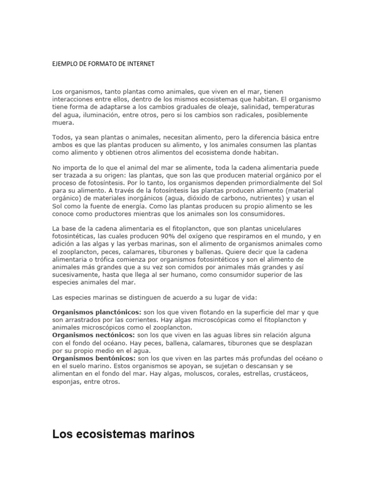 Ejemplo de Formato de Internet | PDF | Mar | Arrecife de coral