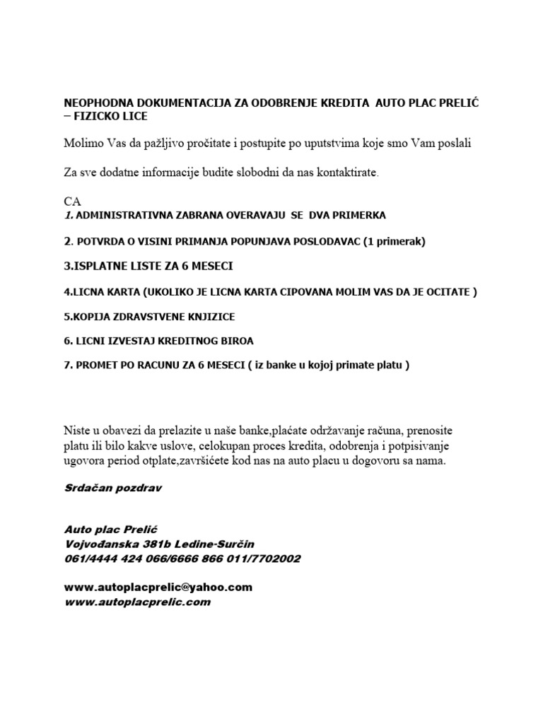 Instrukcija Za Popunjavanje CAS | PDF