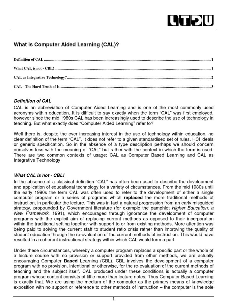 Computer Aided Learning | PDF | Lecture | Educational Technology