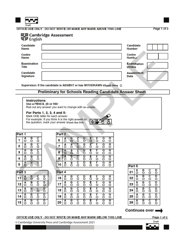 Test and Train Practice Test B1 PFS Reading Answer Sheet | Download ...