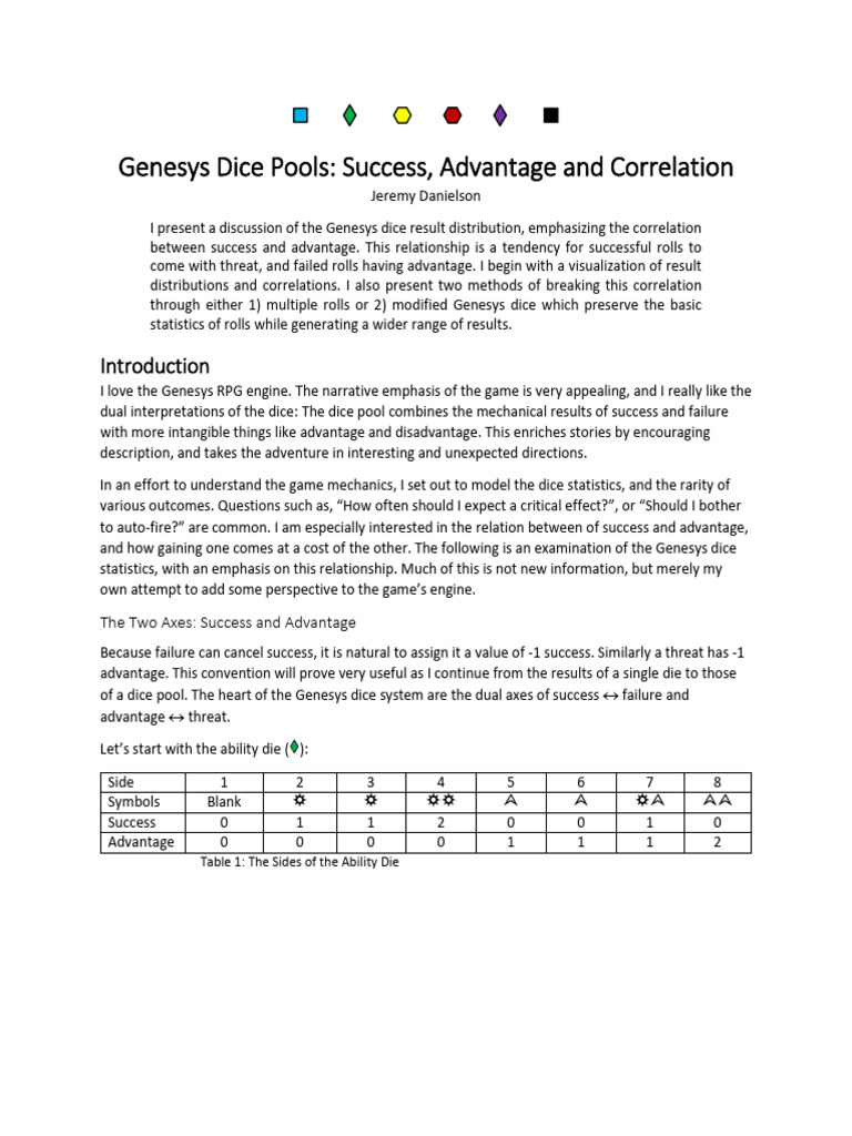 Genesys Dice Correlations Final | PDF | Dice | Statistics