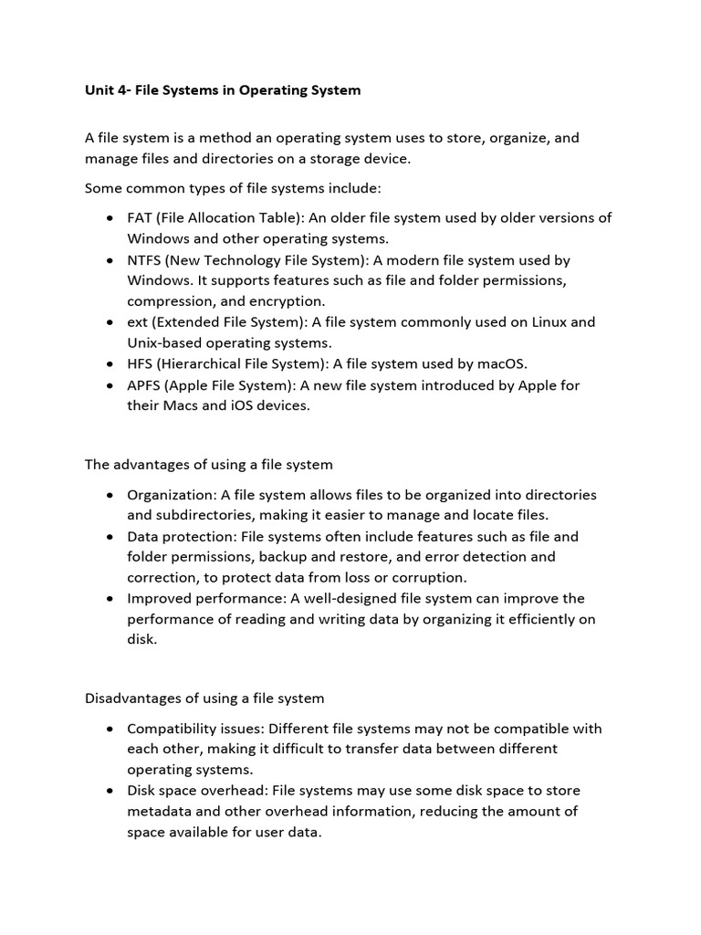 Unit 4 - File Systems in Operating System | PDF | File System | Computer File