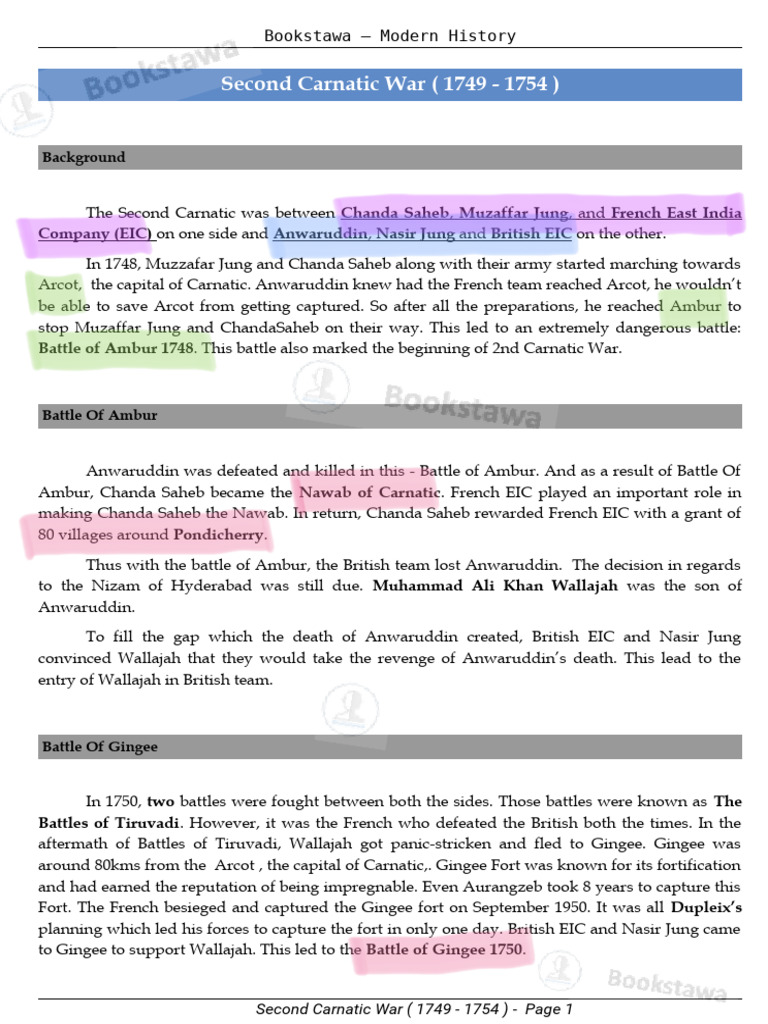 Second Carnatic War - 14223314 | PDF | Conflicts | Timurid Dynasty