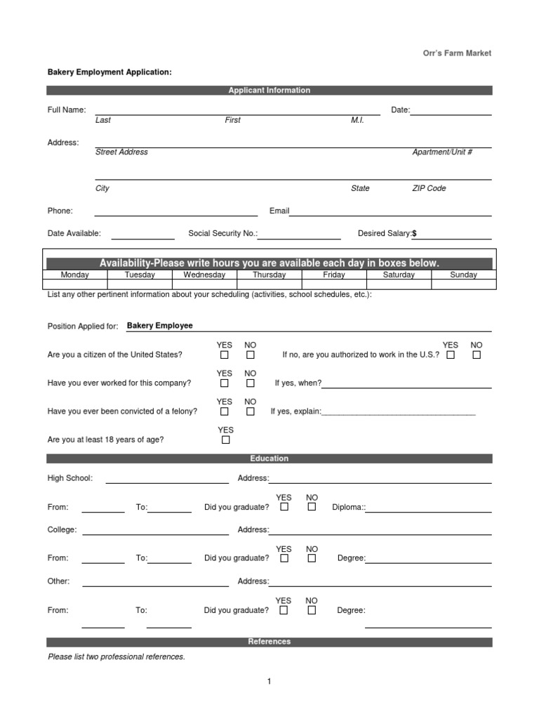 Bakery Application | PDF | Employment | Labor
