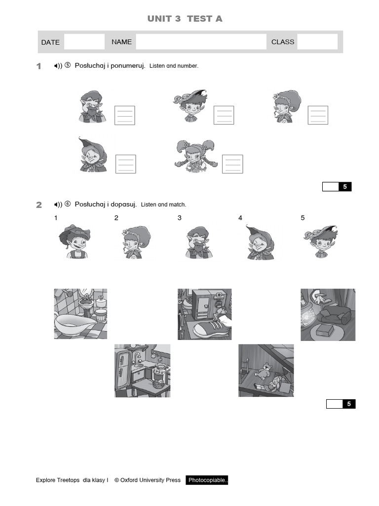Explore Treetops 1 Unit 3 Test | PDF