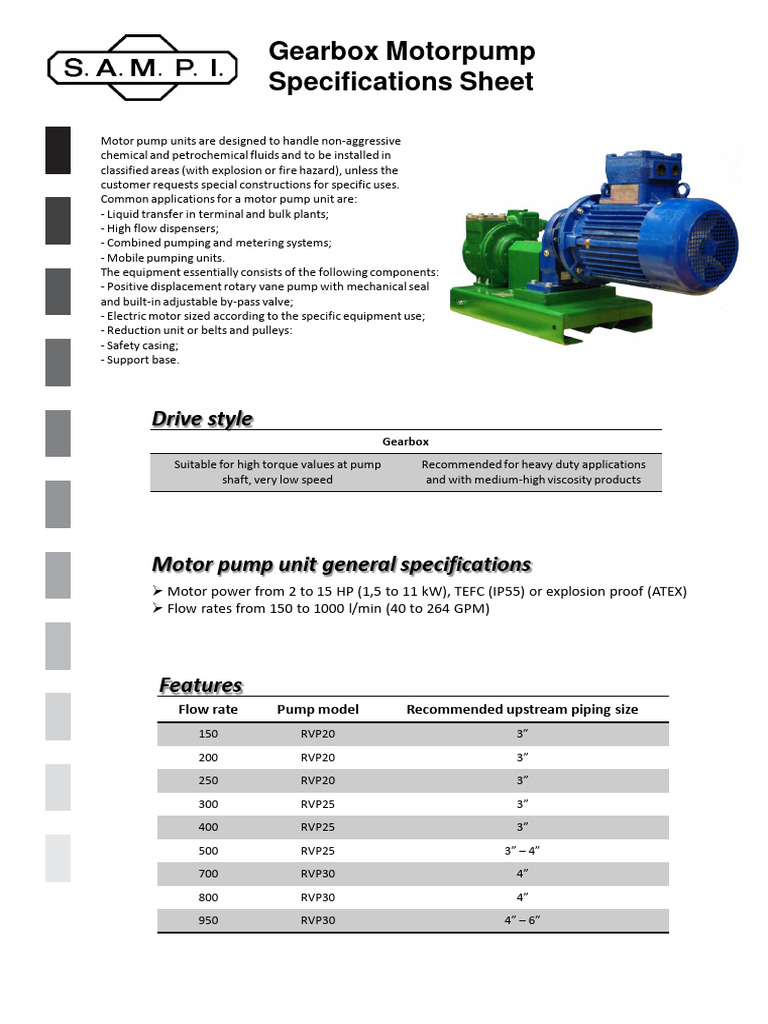 Gearbox Motorpump Specifications Sheet: Drive Style | PDF