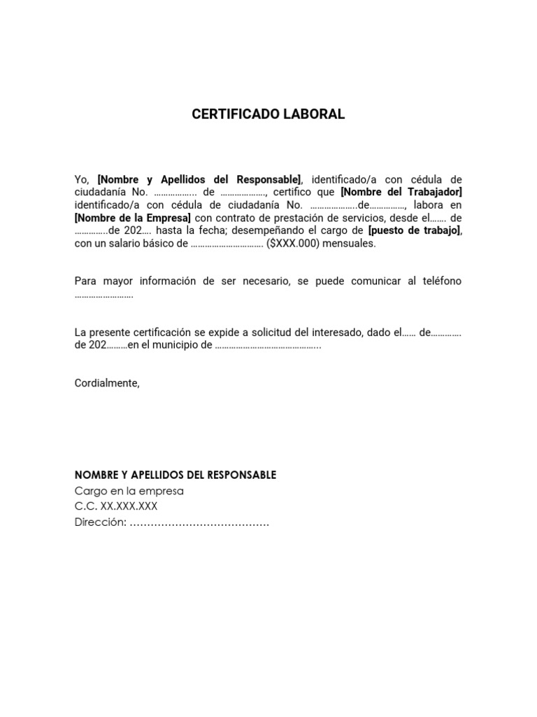 Certificado Laboral Modelo.002 | PDF