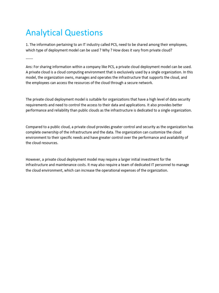 Analytical Questions (Unit-1) | PDF | Cloud Computing | Computing