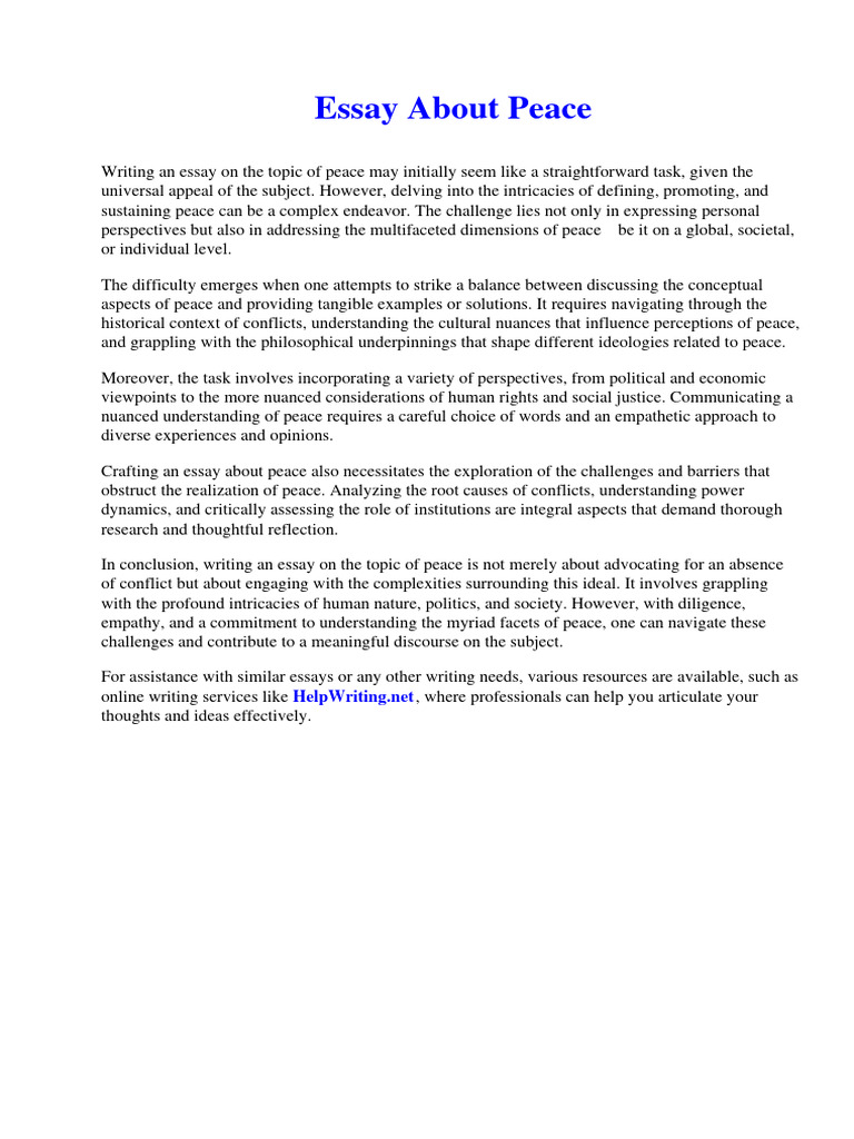 Essay About Peace | PDF | Coca Cola | Soft Drink