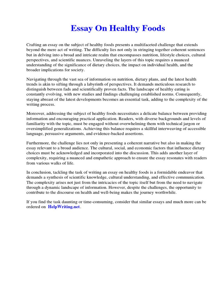 Essay On Healthy Foods | Download Free PDF | Emergency Management ...