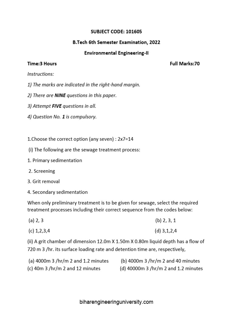 Environmental Engineering II Model | Download Free PDF | Sewage Treatment | Biodegradable Waste ...