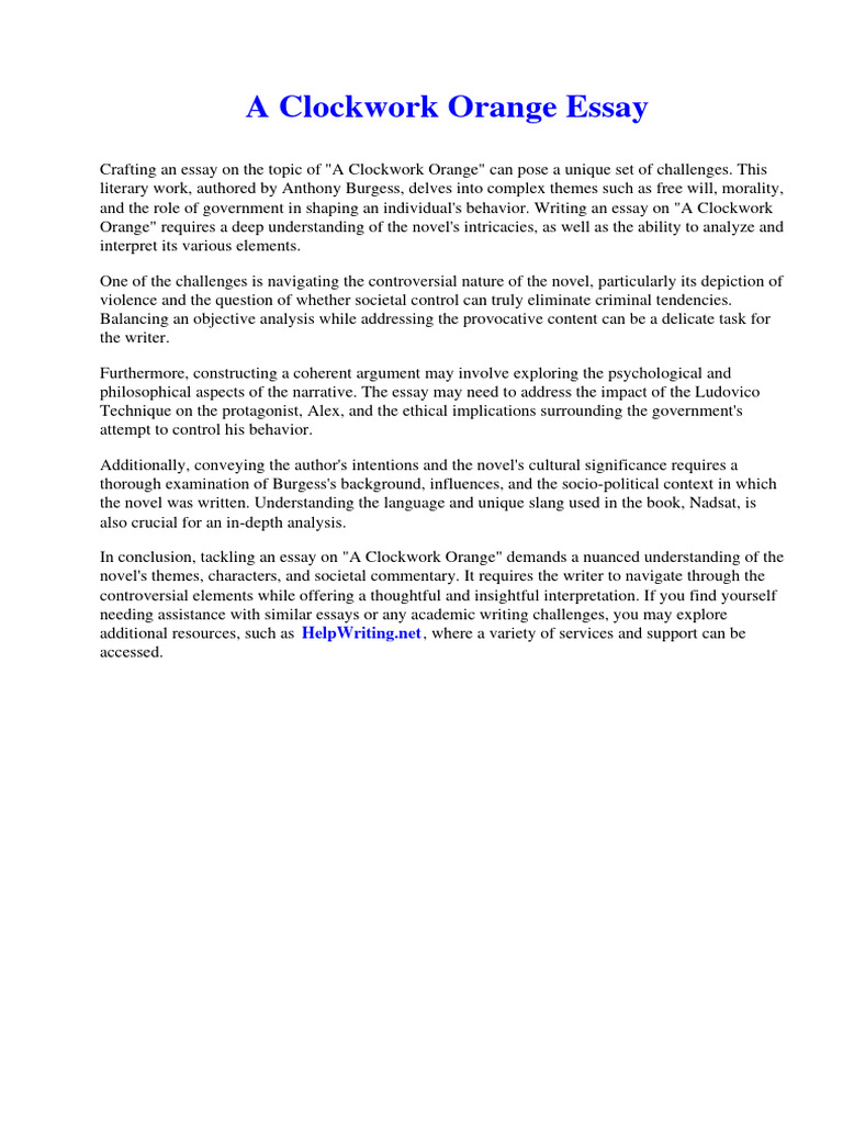 A Clockwork Orange Essay | PDF | Essays