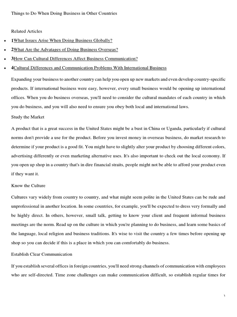 Doing Business in Other Countries | PDF | Exports | Market (Economics)