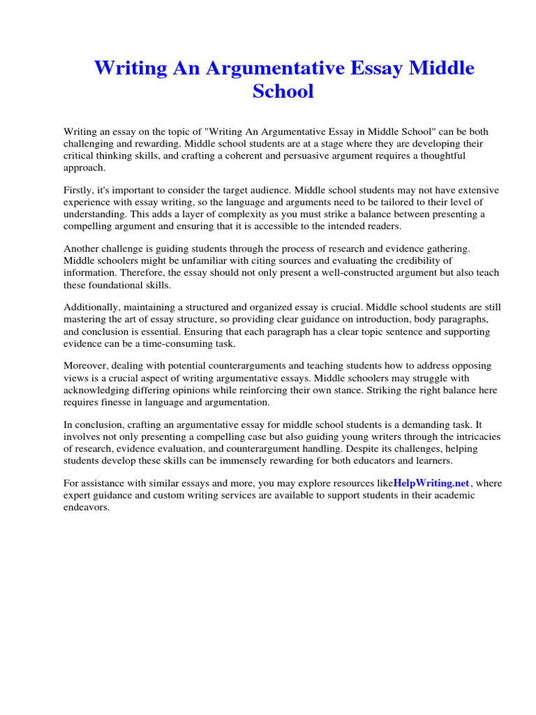 Writing An Argumentative Essay Middle School | PDF | Human ...