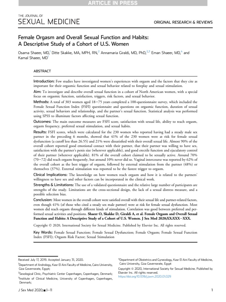 Female Orgasm and Overall Sexual Function and Habits | PDF | Orgasm | Sexual Intercourse