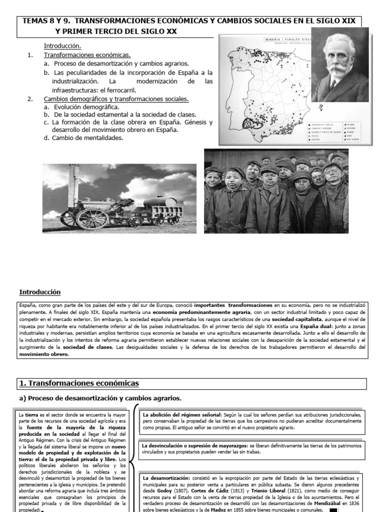 Tema 8 y 9. Transformaciones Socioeconómicas en El XIX Segundo Bach | PDF | Agricultura | España