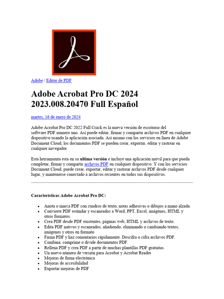 Adobe Acrobat Pro Dc 2024 2023 008 20470 Full Español Pdf Software