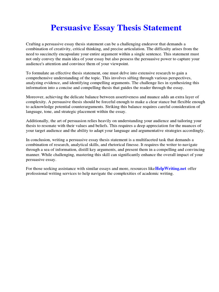 Persuasive Essay Thesis Statement | Download Free PDF | Social Media ...