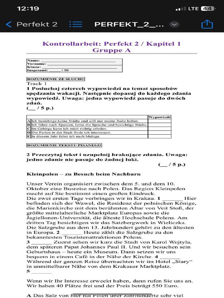 Perfekt 2 Kapitel 1 | PDF