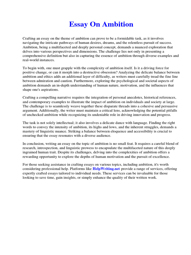 Essay On Ambition | PDF | Essays | Motivation